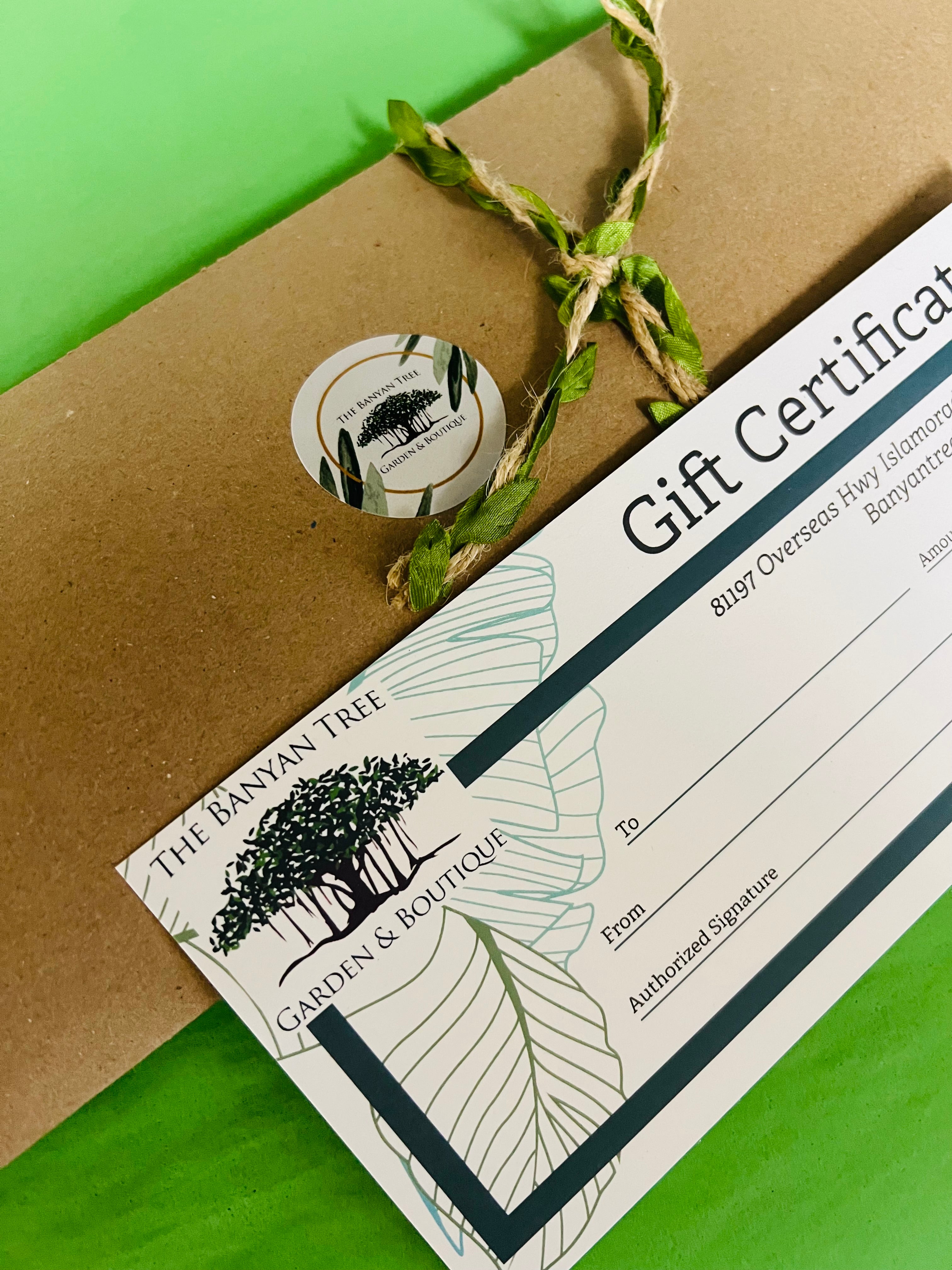 Gift Certificate Banyan Tree – The Banyan Tree Garden & Boutique